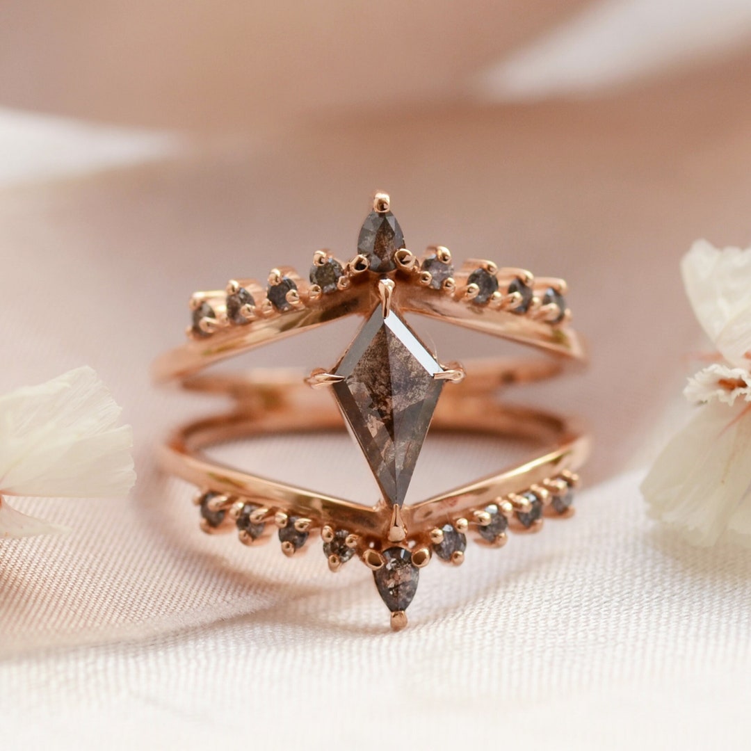 Unique Split Shank Diamond Ring Salt and Pepper Kite Engagement Ring in ...