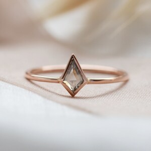Tiny Engagement Ring, Kite Diamond Ring, 14K Rose Gold Salt and Pepper ...