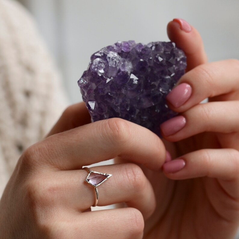 Unique Amethyst Engagement Ring Kite Shaped Gemstone Ring - Etsy