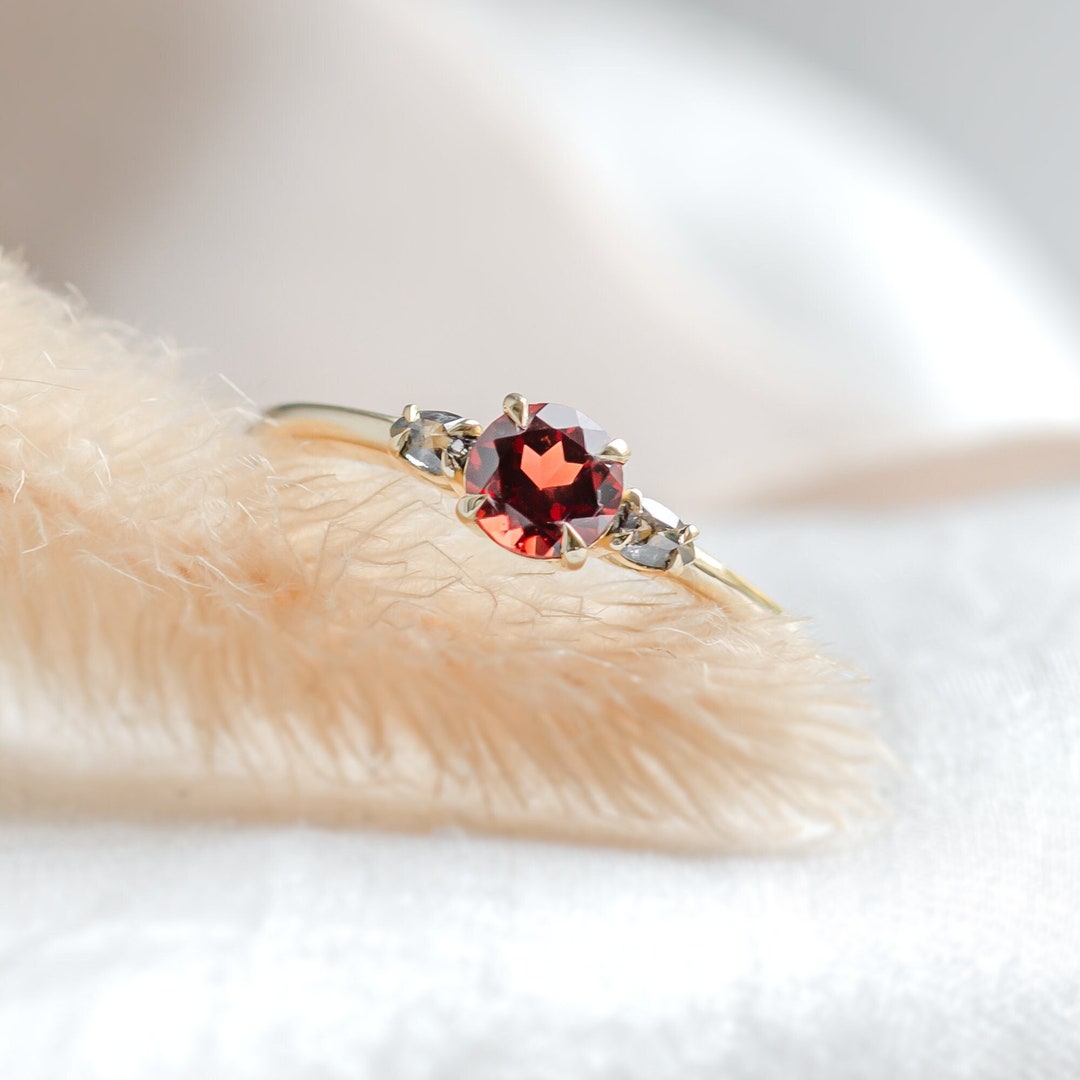 Rose Gold 14K Garnet Ring, Garnet Diamond Cluster Ring, Red Engagement ...