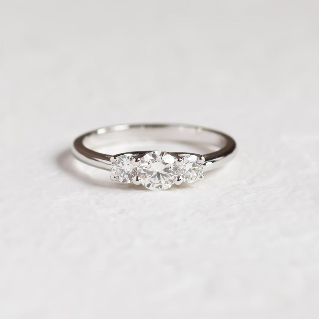 Elegant Clear Diamond Engagement Ring, Romantic 14K Solid Gold Promise ...