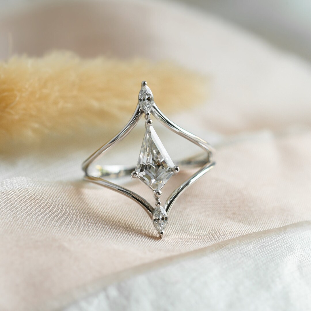 Moissanite Split Shank Ring, Alternative Diamond Split Band Engagement ...