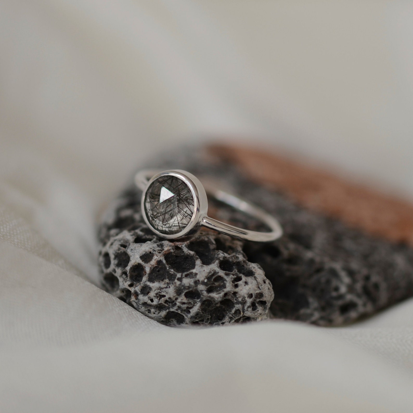 Tourmalated Quartz Ring, Geometric Engagement Ring, Rutilated Quartz ...