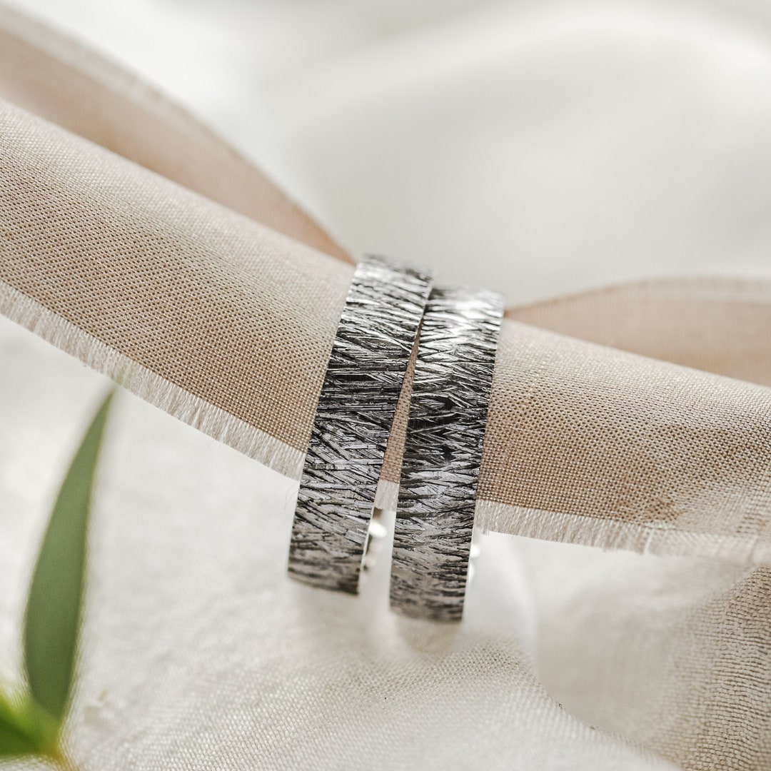 Solid Gold Wedding Band Set, Couple Wedding Bands, Textured Wedding ...
