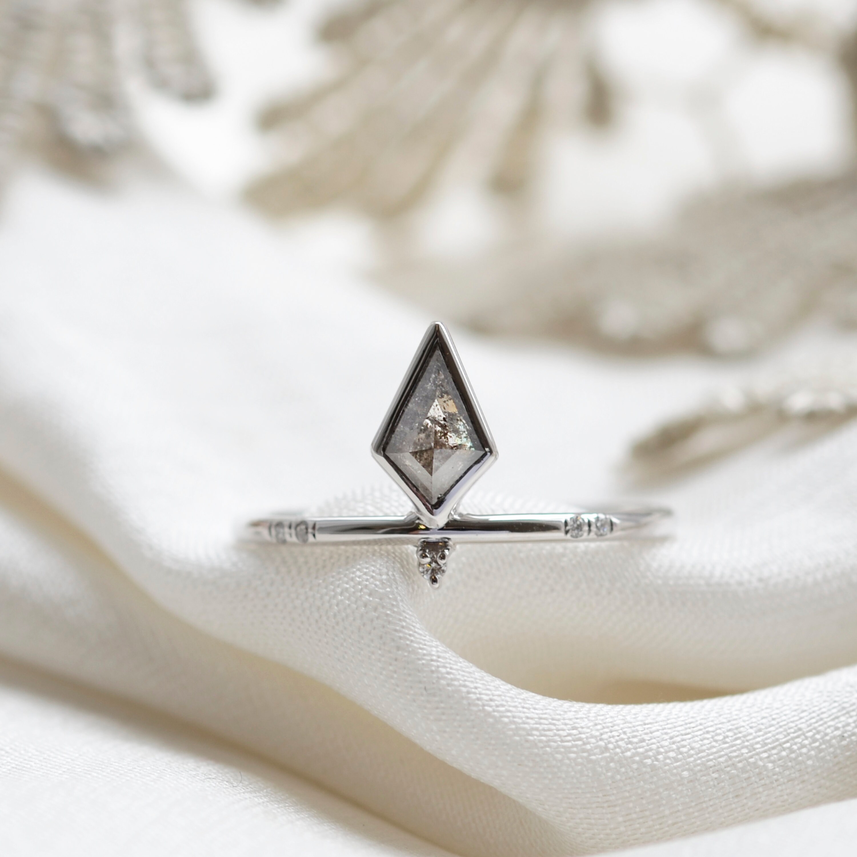 Unique kite diamond engagement ring Natural grey diamond ring | Etsy