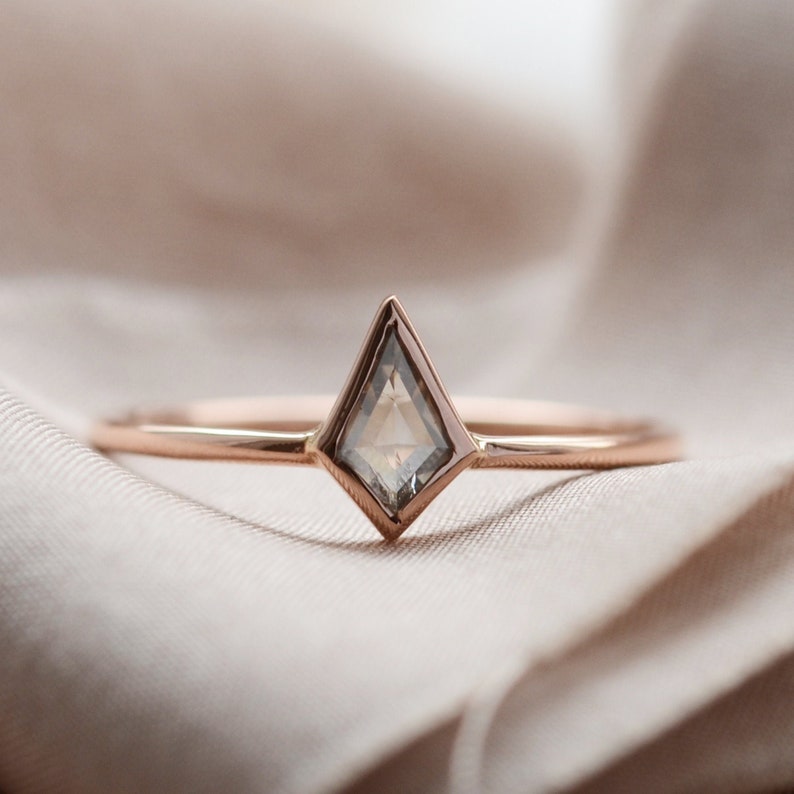 Tiny Engagement Ring Kite Diamond Ring 14K Rose Gold Salt - Etsy
