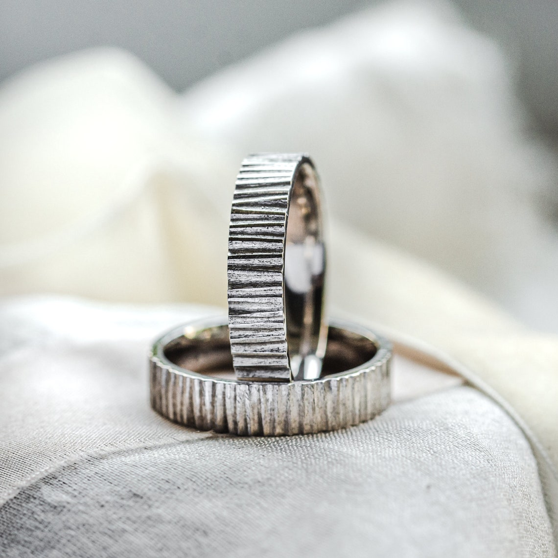 Tree Bark Wedding Ring, Matching Wedding Rings, Couple Wedding Bands - Etsy