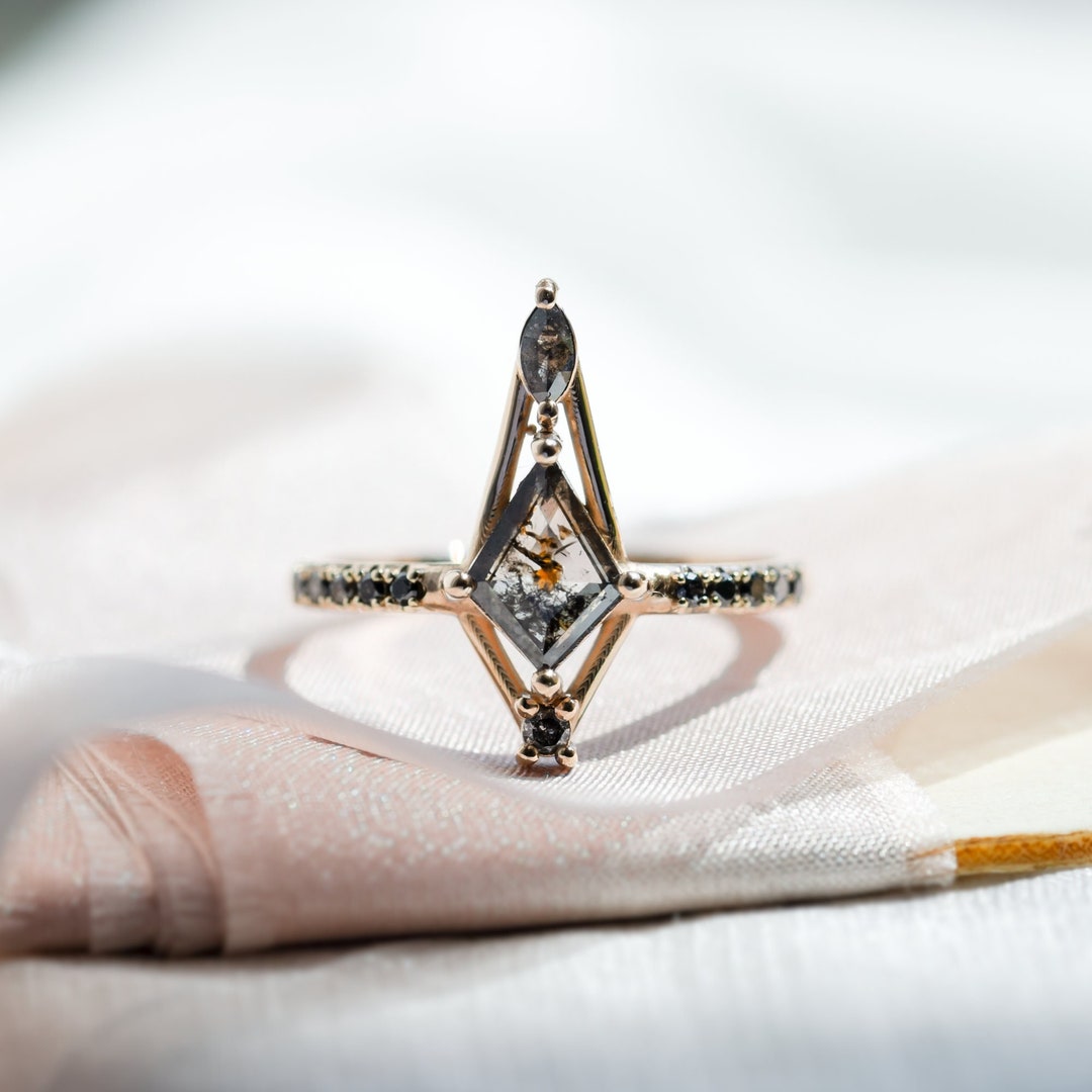 Ready to Ship Rose Gold Salt and Pepper Diamond Ring, Unique Gemstone ...