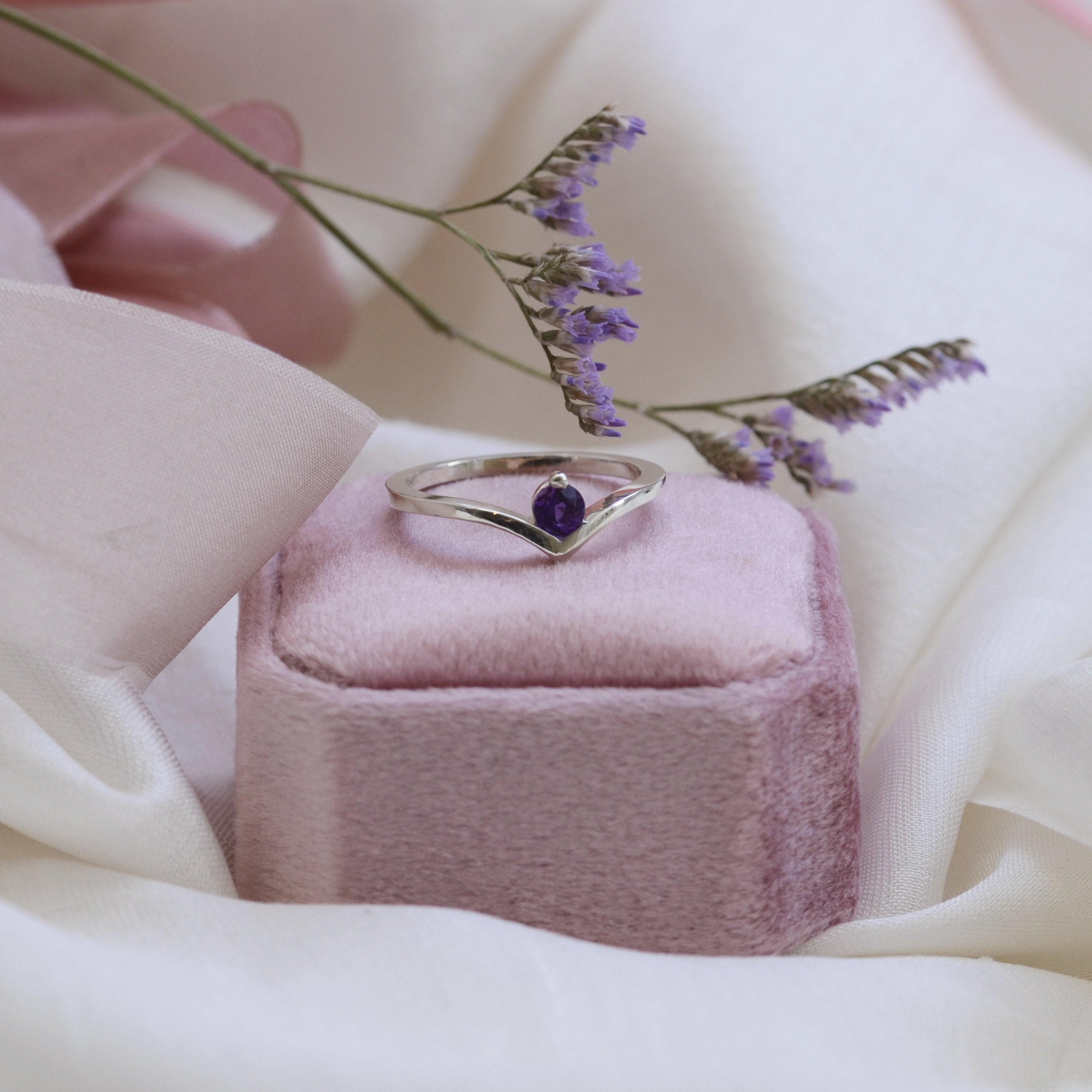 Gold Amethyst Engagement Ring Minimalist Amethyst Ring | Etsy