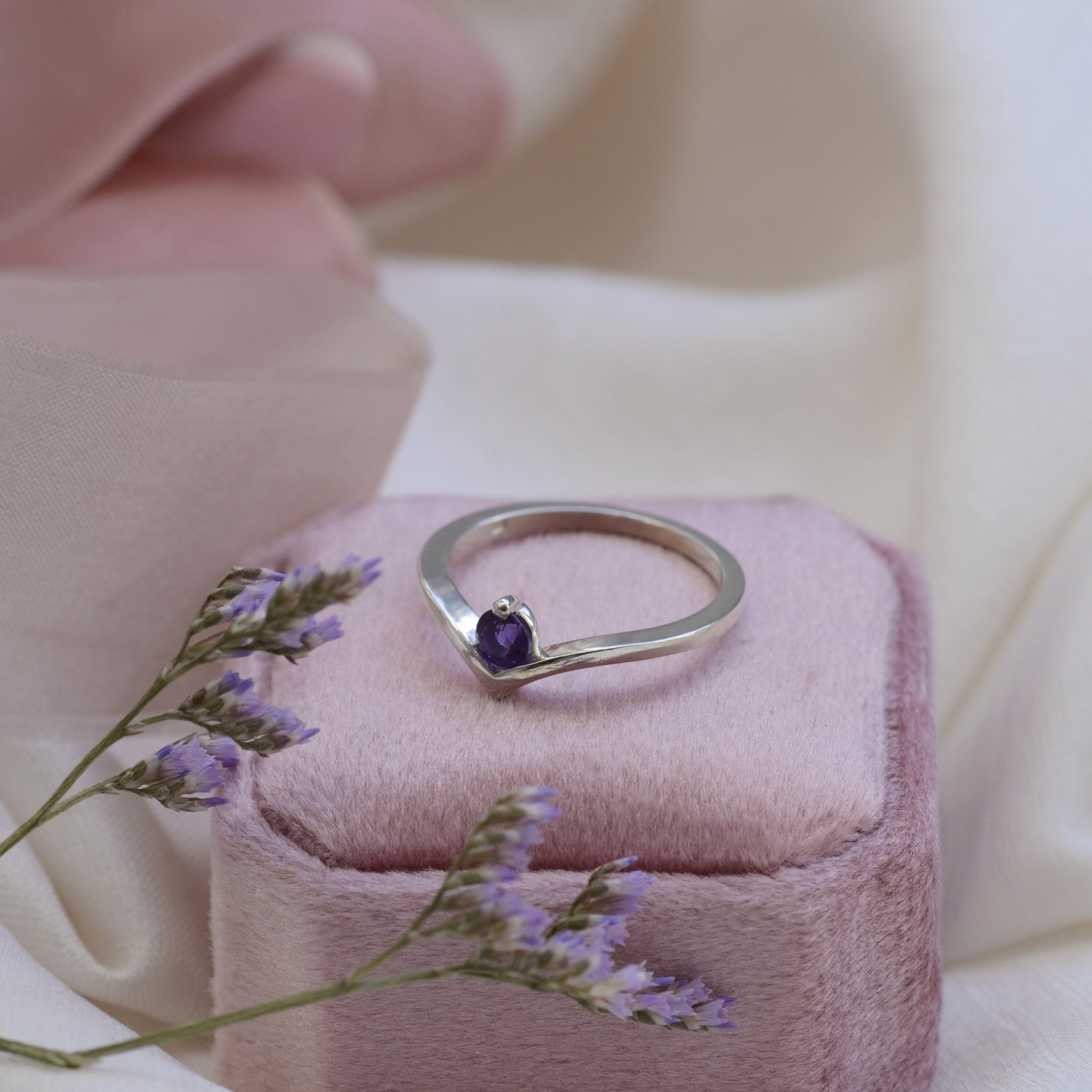 Gold Amethyst Engagement Ring Minimalist Amethyst Ring | Etsy