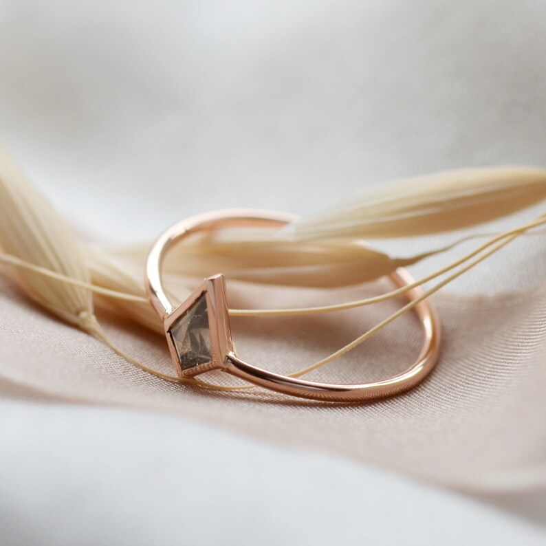 Tiny Engagement Ring, Kite Diamond Ring, 14K Rose Gold Salt and Pepper ...