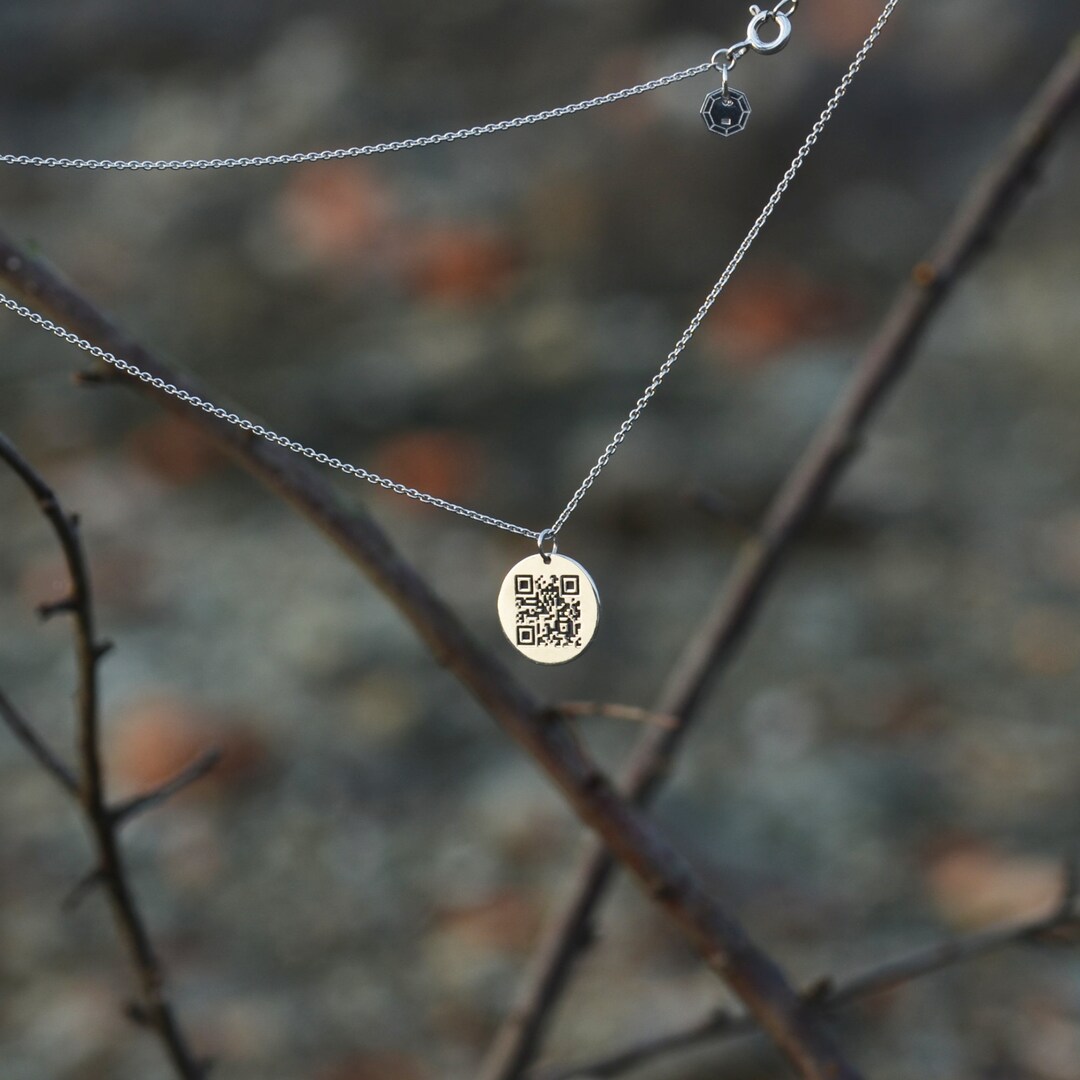 Gold Pendant With QR Code, Secret Message Necklace, QR Code Jewelry ...