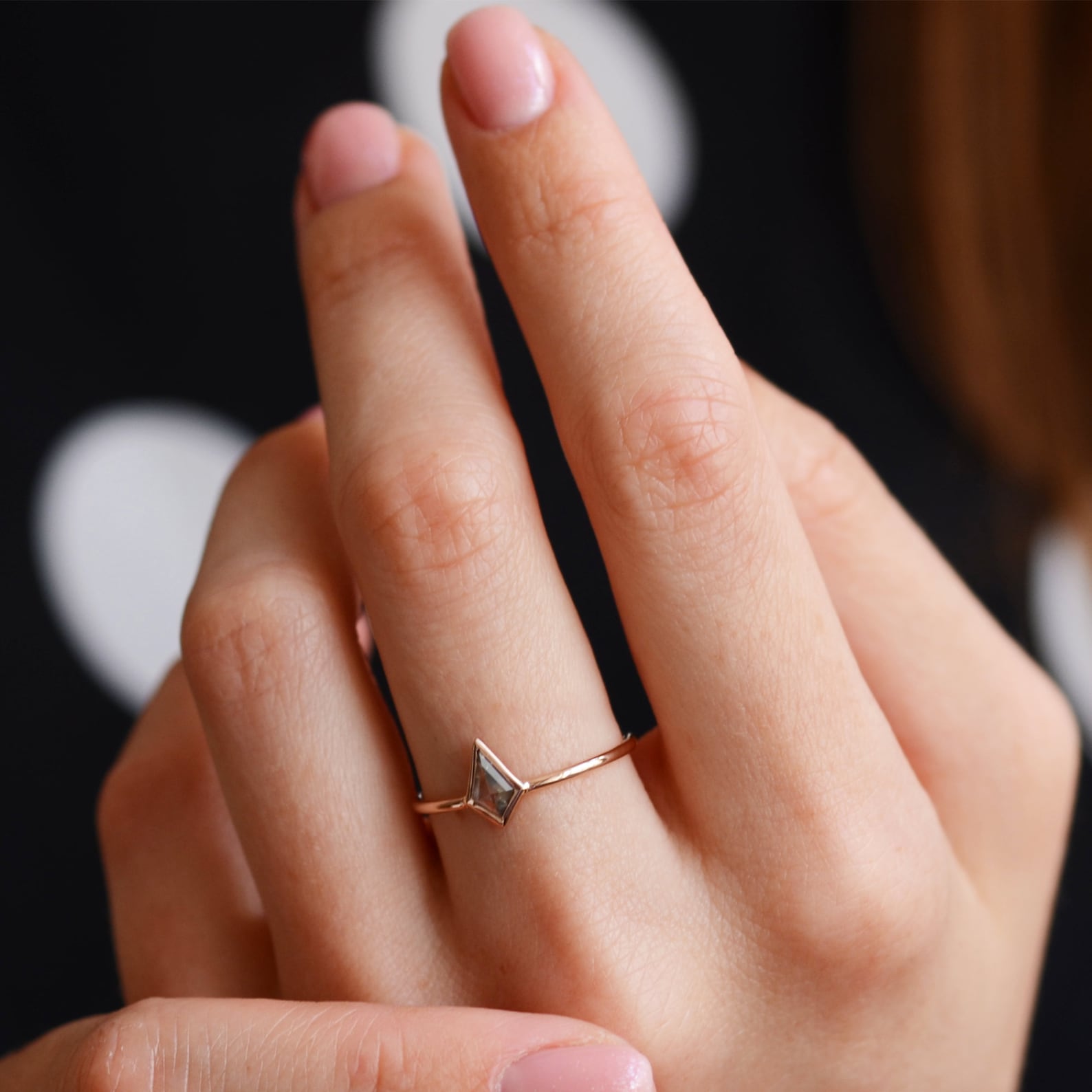 Tiny Engagement Ring Kite Diamond Ring 14K Rose Gold Salt and | Etsy