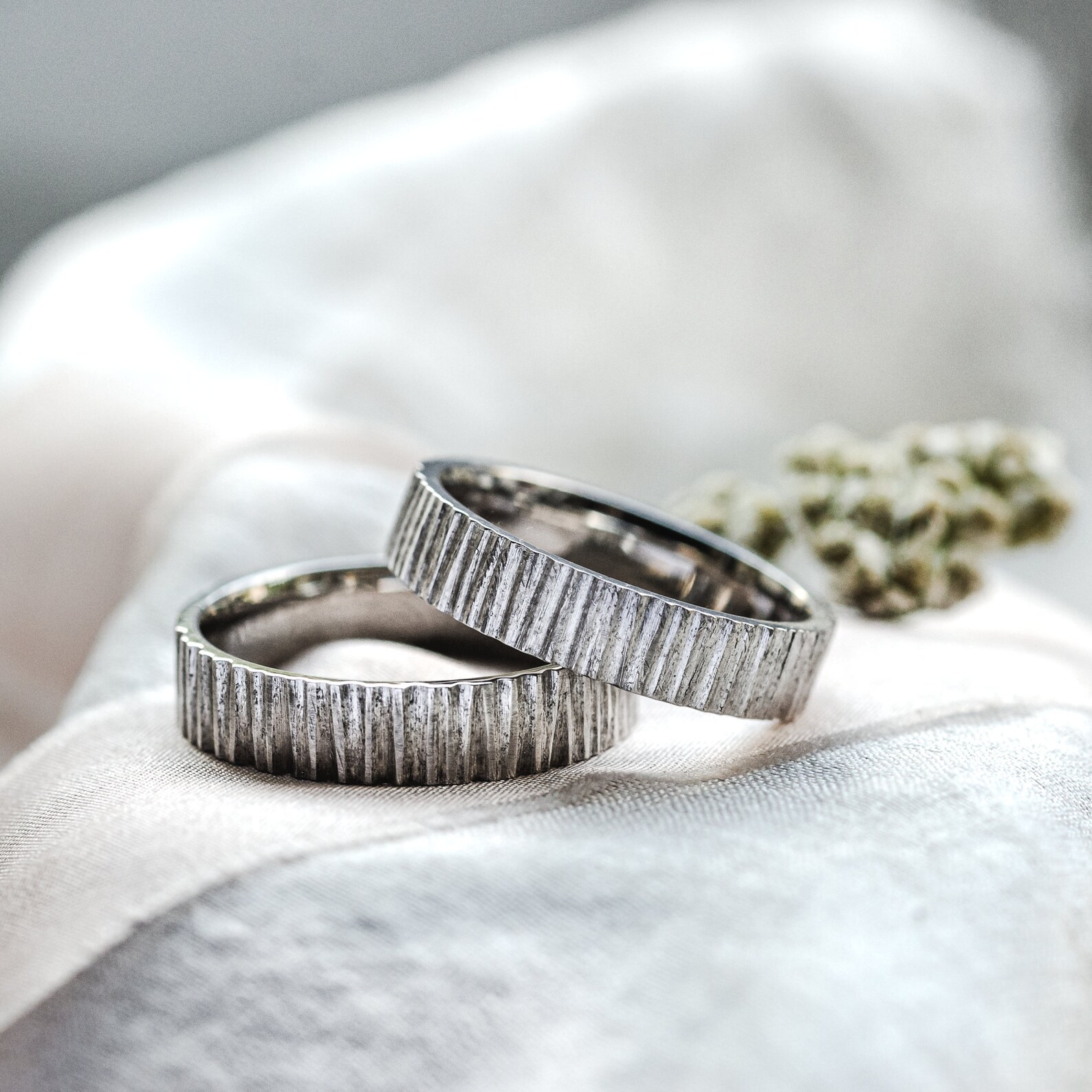 Tree Bark Wedding Ring, Matching Wedding Rings, Couple Wedding Bands - Etsy