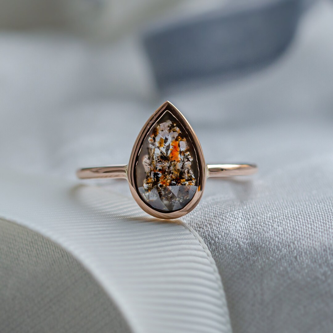 Unique Pear Shaped Engagement Ring, Salt and Pepper Red Diamond Ring ...
