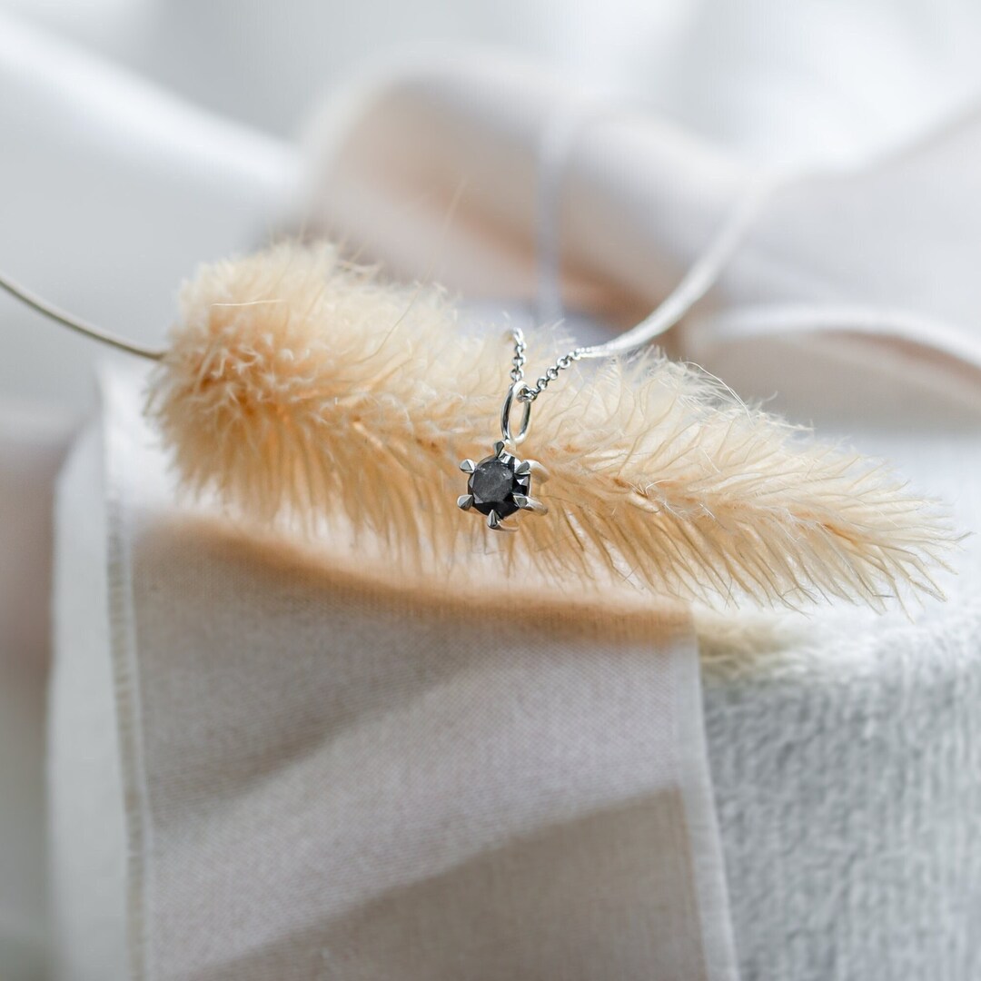Solitaire Tiny Diamond Necklace, Grey Diamond Necklace in Solid Gold - Etsy