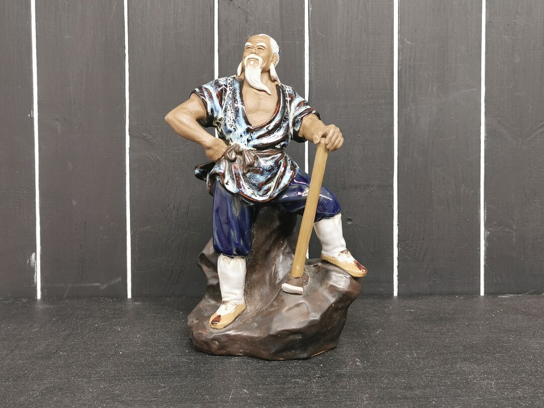 Vintage Chinese Mudman Clay Figurine With Pickaxe 24cm - Etsy
