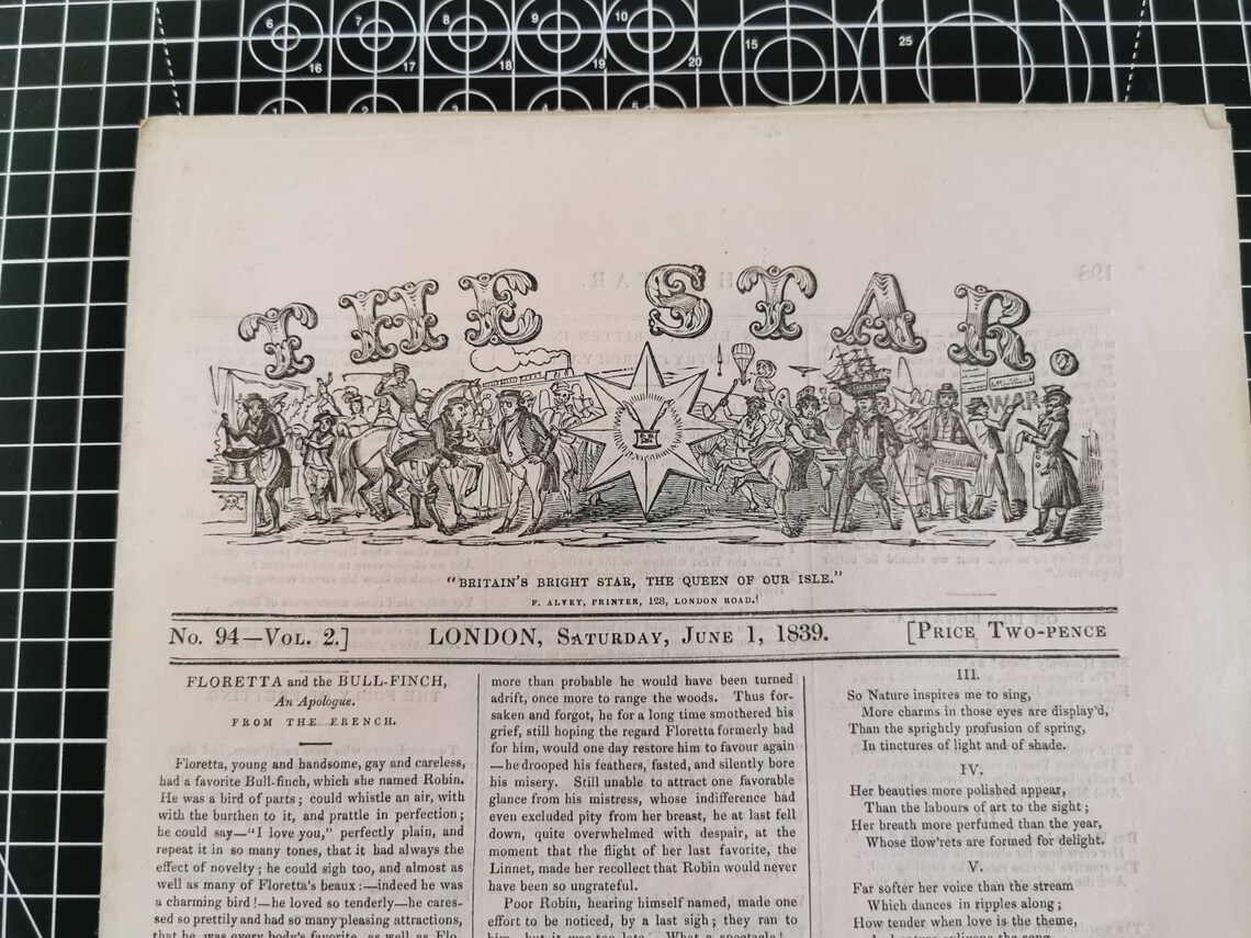Original 1839 News Paper the Star June 1st 1839 With Insert - Etsy