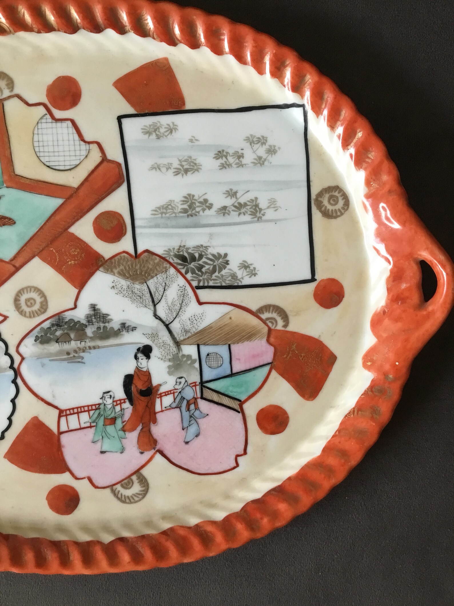 Hand Painted Red Chinese Ceramic Serving Tray 39.2cm Wide - Etsy