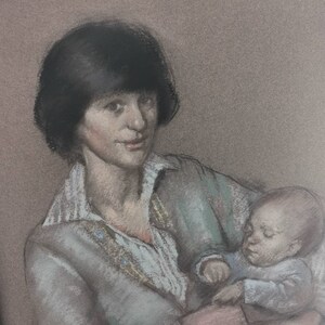 Peter Wardle Chalk Portrait of a Lady With a Baby Artist Published in ...