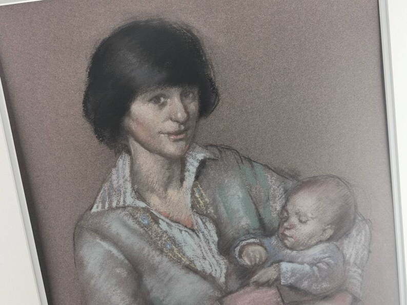 Peter Wardle Chalk Portrait of a Lady With a Baby Artist - Etsy