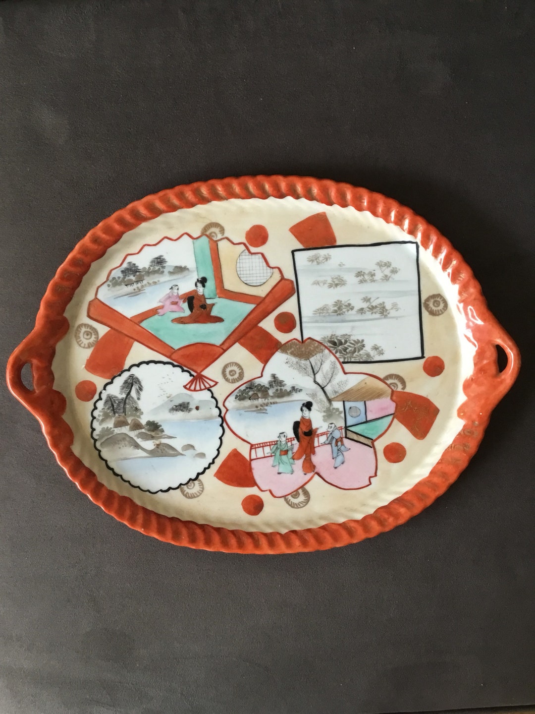 Hand Painted Red Chinese Ceramic Serving Tray 39.2cm Wide - Etsy