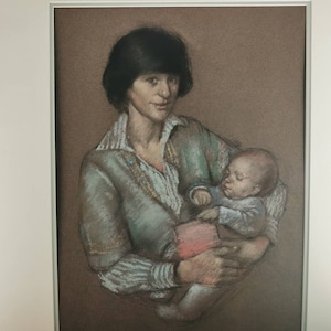 Peter Wardle Chalk Portrait of a Lady With a Baby Artist Published in ...