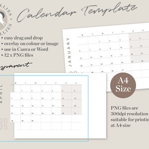 2025 Calendar A4 Transparent PNG Files (digital Download – 1 Zip Folder ...