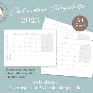 2025 Calendar A4 Transparent PNG Files (digital Download – 1 Zip Folder ...