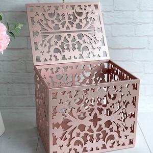 Rose Gold Card Box With Slot Lock Wedding Money Box Rustic Card Box ...
