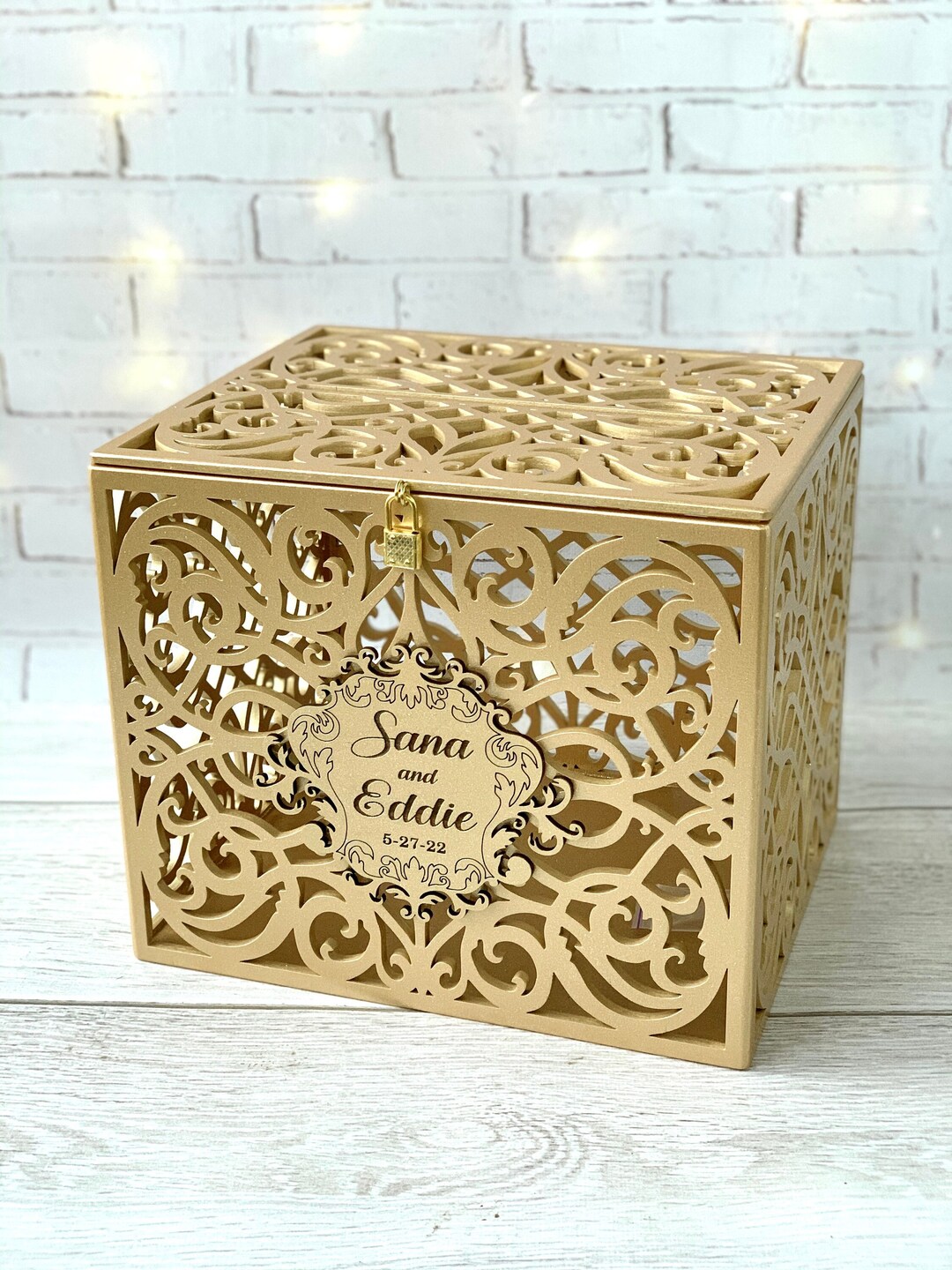 Brass Gold Wedding Card Box With Slot Lock Wedding Money Box Rustic ...