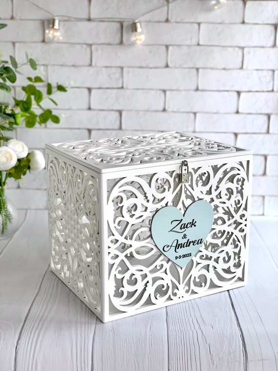 White Card Box With Slot Lock Wedding Money Box Rustic Card - Etsy