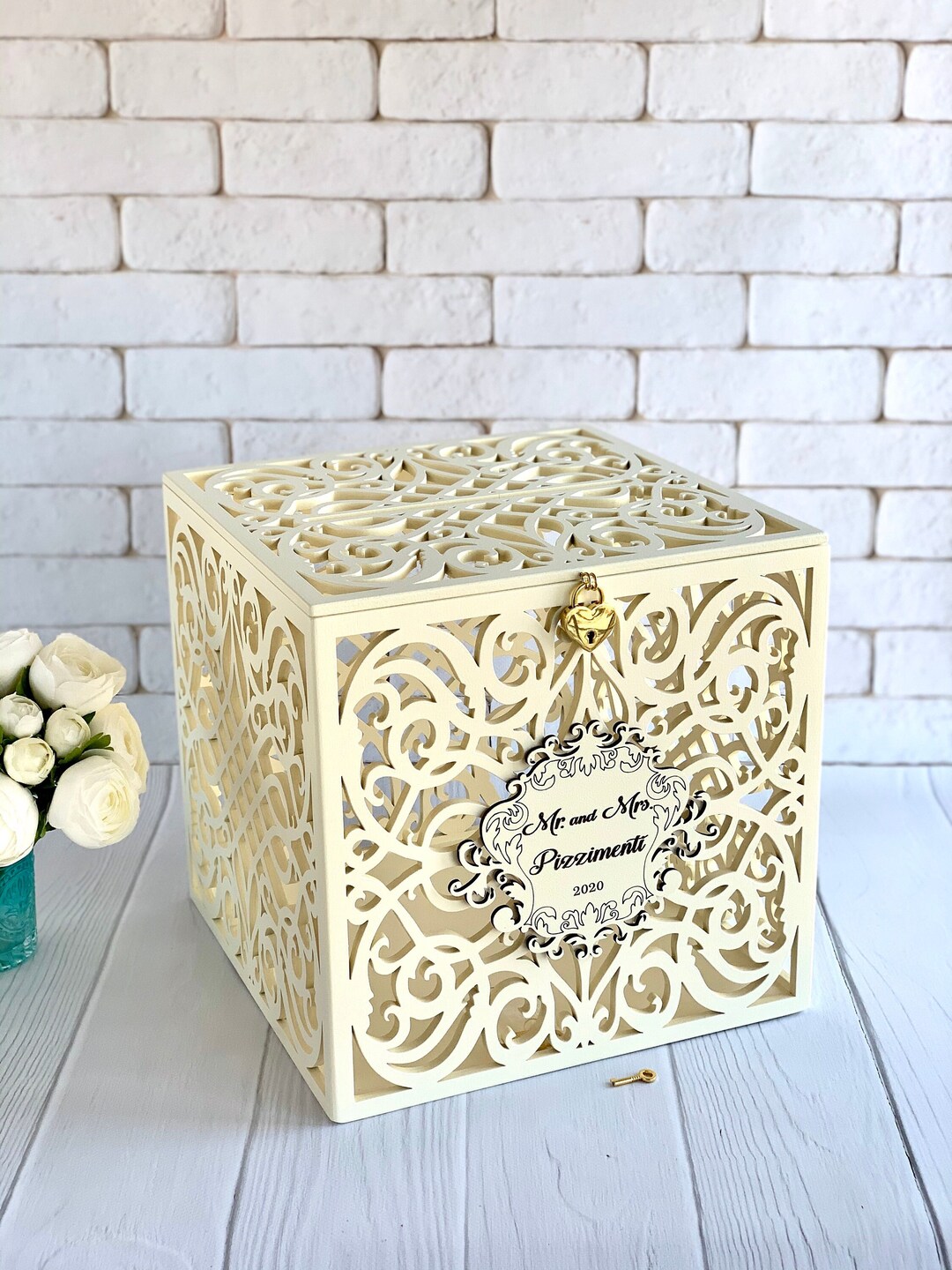 Personalized Wedding Card Box With Slot Lock Wedding Money Box Rustic ...
