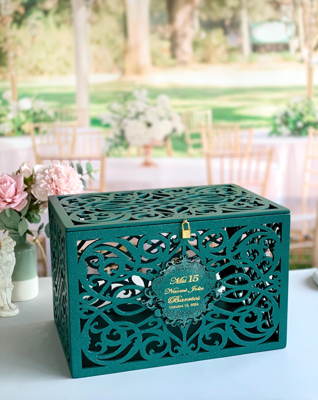 Emerald Green Card Box Wedding Card Box With Slot Lock Wedding Money ...