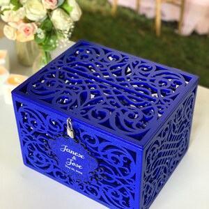 Navy Wedding Card Box With Slot Lock Wedding Money Box Rustic Card Box ...