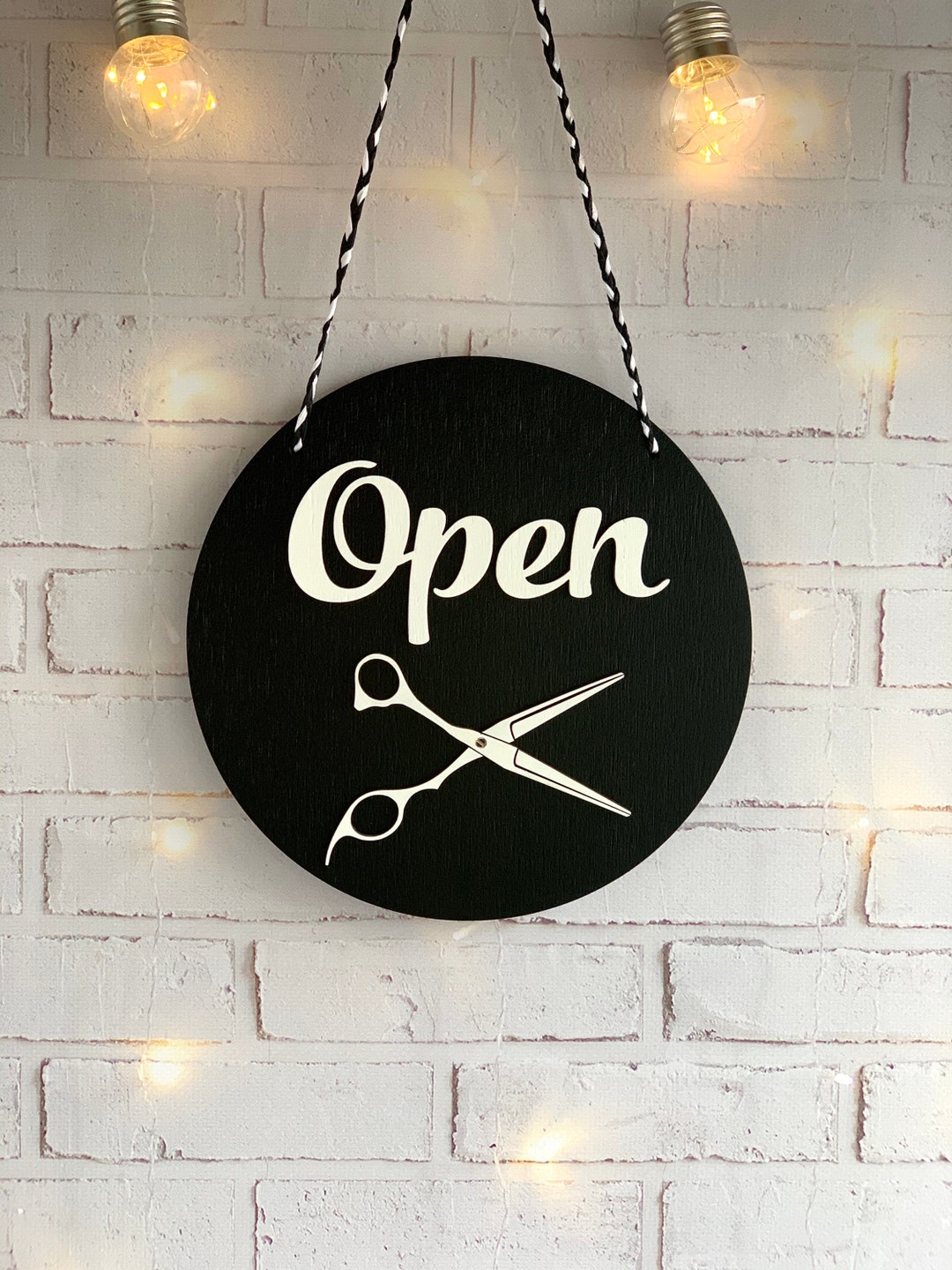 Hair Salon Open Closed Sign With Scissors Business Sign Barbershop Sign