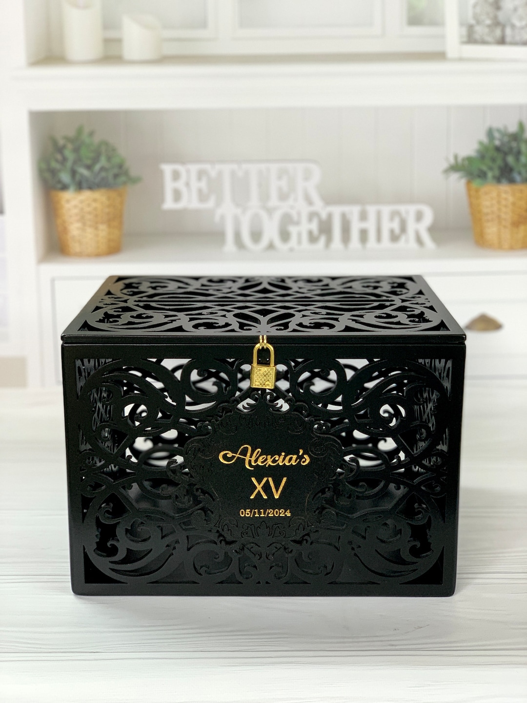 Quinceanera Black Card Box Sweet 15 Birthday Card Holder Quinceanera ...