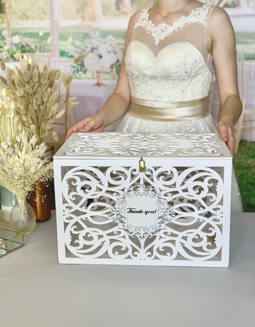 Personalized Wedding Card Box With Slot Lock Wedding Money Box Rustic ...