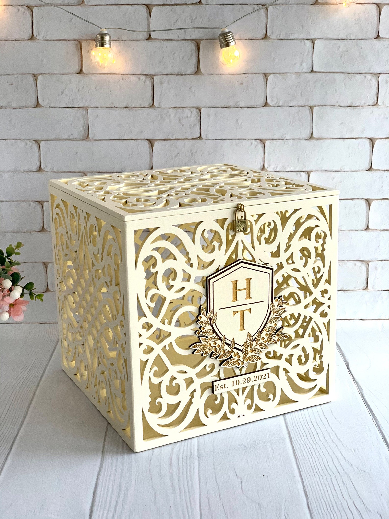 Wedding Card Box With Slot Lock Wedding Money Box Rustic Card Box ...
