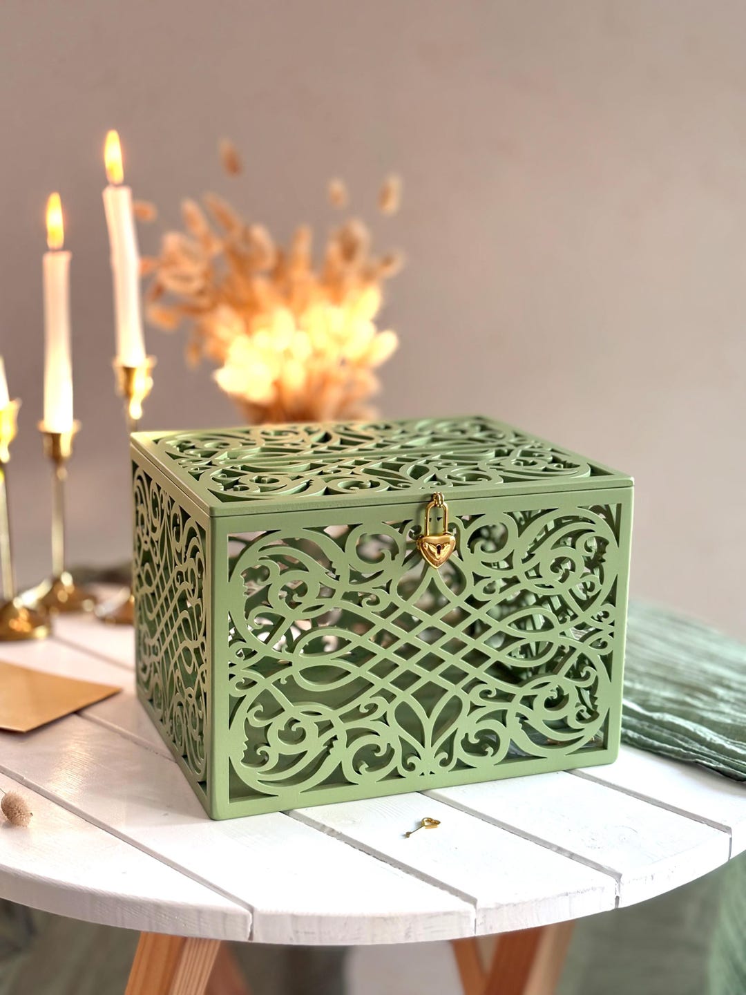 Sage Green Card Box With Slot Lock Wedding Money Box Rustic Card Box ...