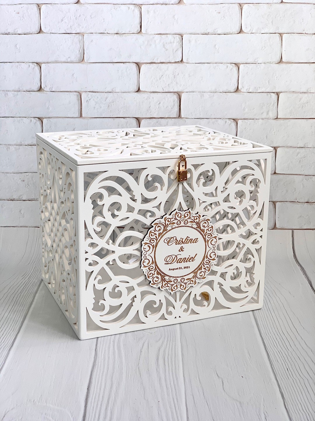 White Card Box With Slot Lock Wedding Money Box Rustic Card Box ...