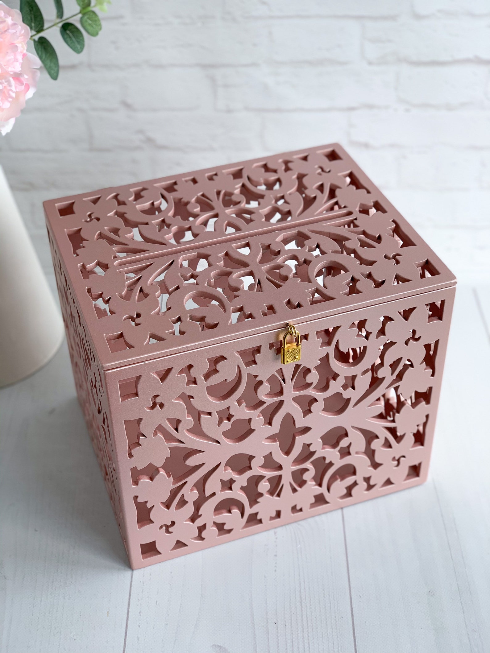 Rose Gold Card Box With Slot Lock Wedding Money Box Rustic - Etsy