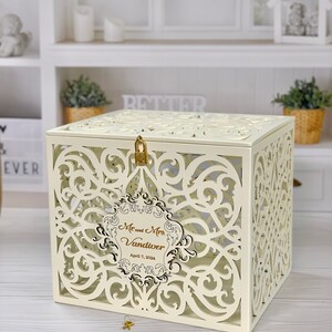 Gold Wedding Card Box With Slot Lock Wedding Money Box Rustic Card Box ...