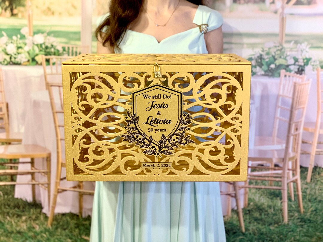 Card Box With Slot Lock Wedding Money Box Rustic Card Box Lockable Card ...
