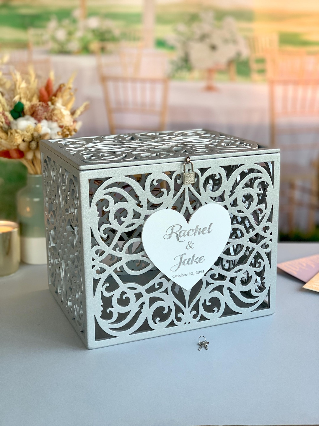 Card Box With Slot Lock Wedding Money Box Rustic Card Box Lockable Card ...