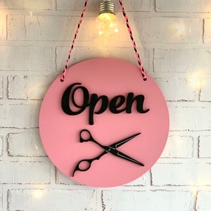 Hair Salon Open Closed Sign With Scissors Business Sign Barbershop Sign ...