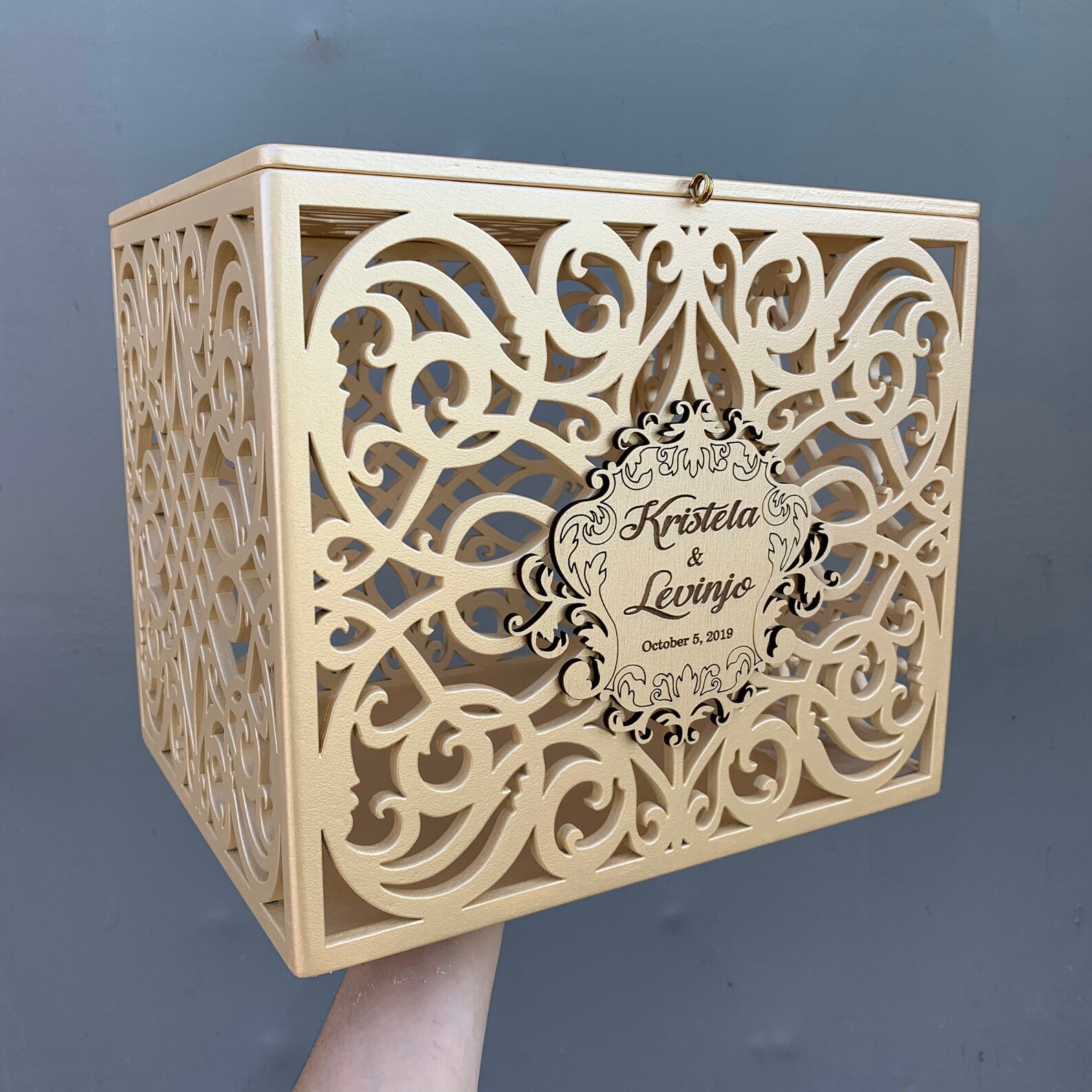 Gold Wedding Card Box With Slot Lock Wedding Money Box Rustic - Etsy