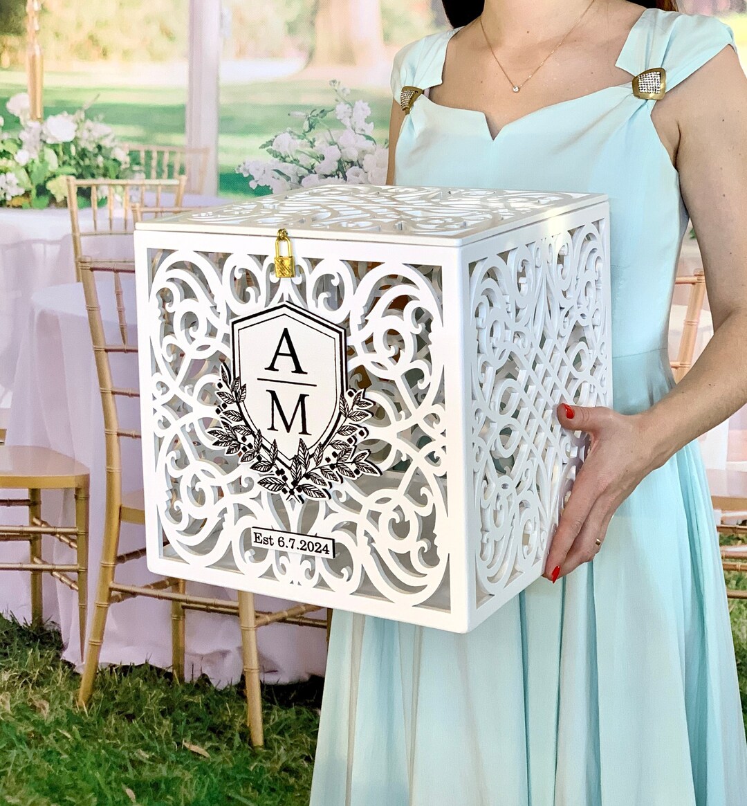 Personalized Wedding Card Box With Slot Lock Wedding Money Box Rustic ...