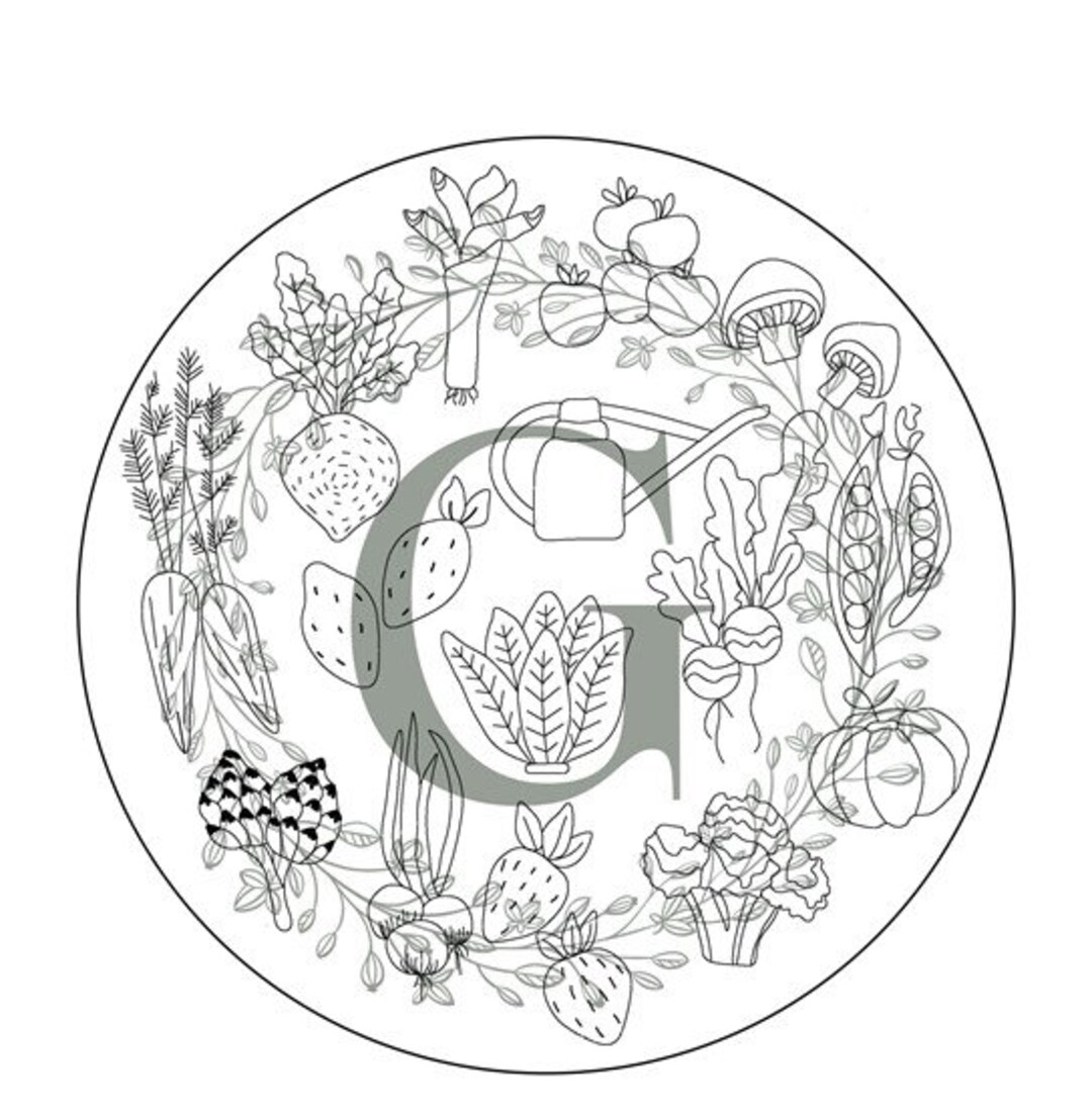 Vegetable Patch Template. Embroidery Template and Coloring Page. PDF ...