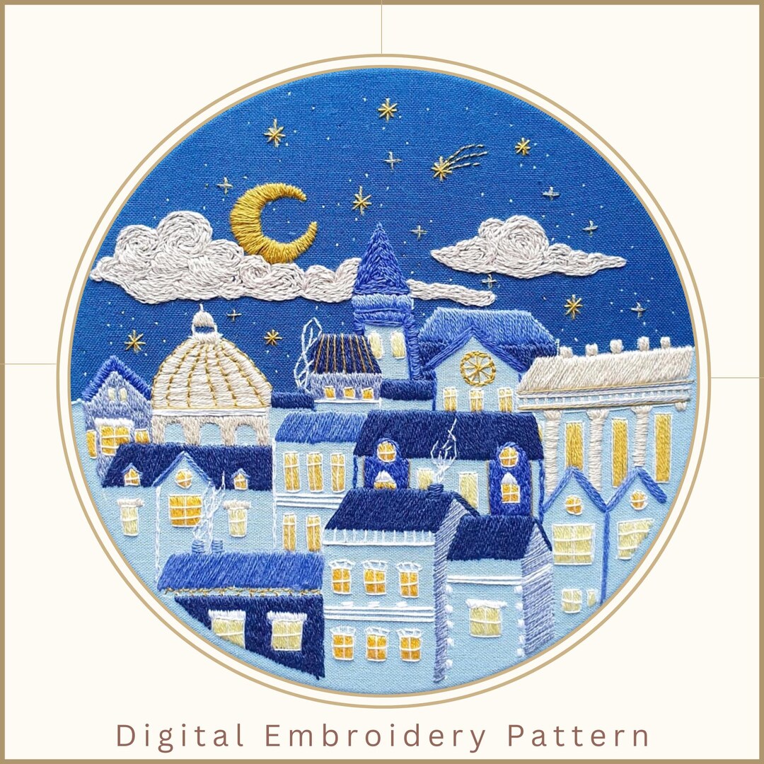 Winter Nights Embroidery Pattern: Beginner Friendly (PDF Download) - Etsy